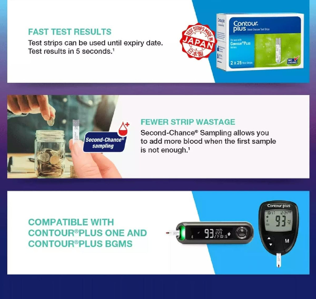 Contour Plus Blood Sugar Test Strips 50 Pack (Multicolor)