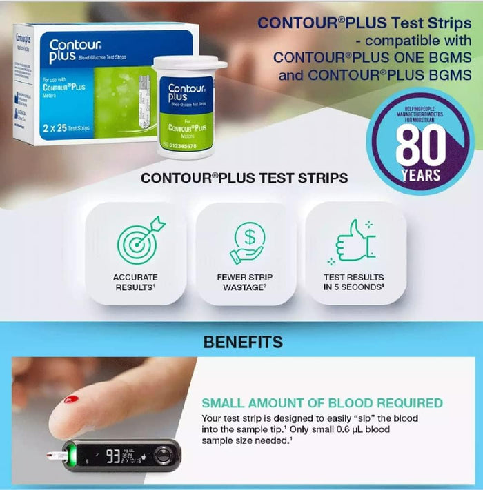 Contour Plus Blood Sugar Test Strips 50 Pack (Multicolor)